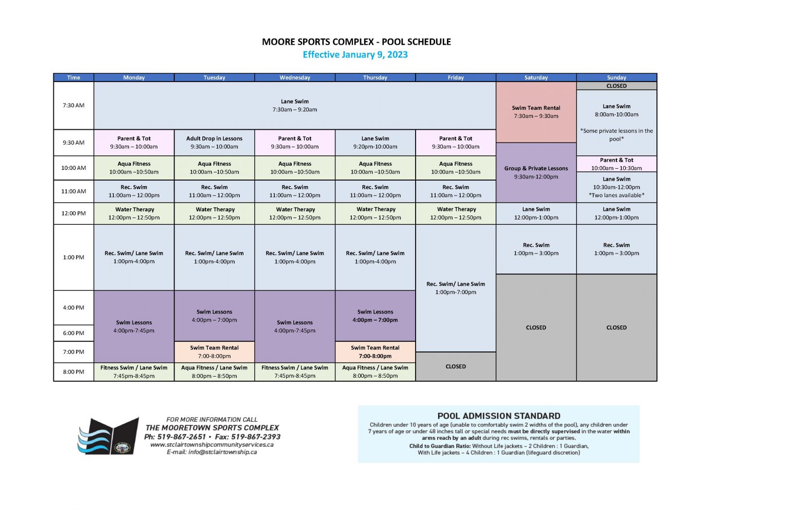 Pool Schedule – St. Clair Township Community Services