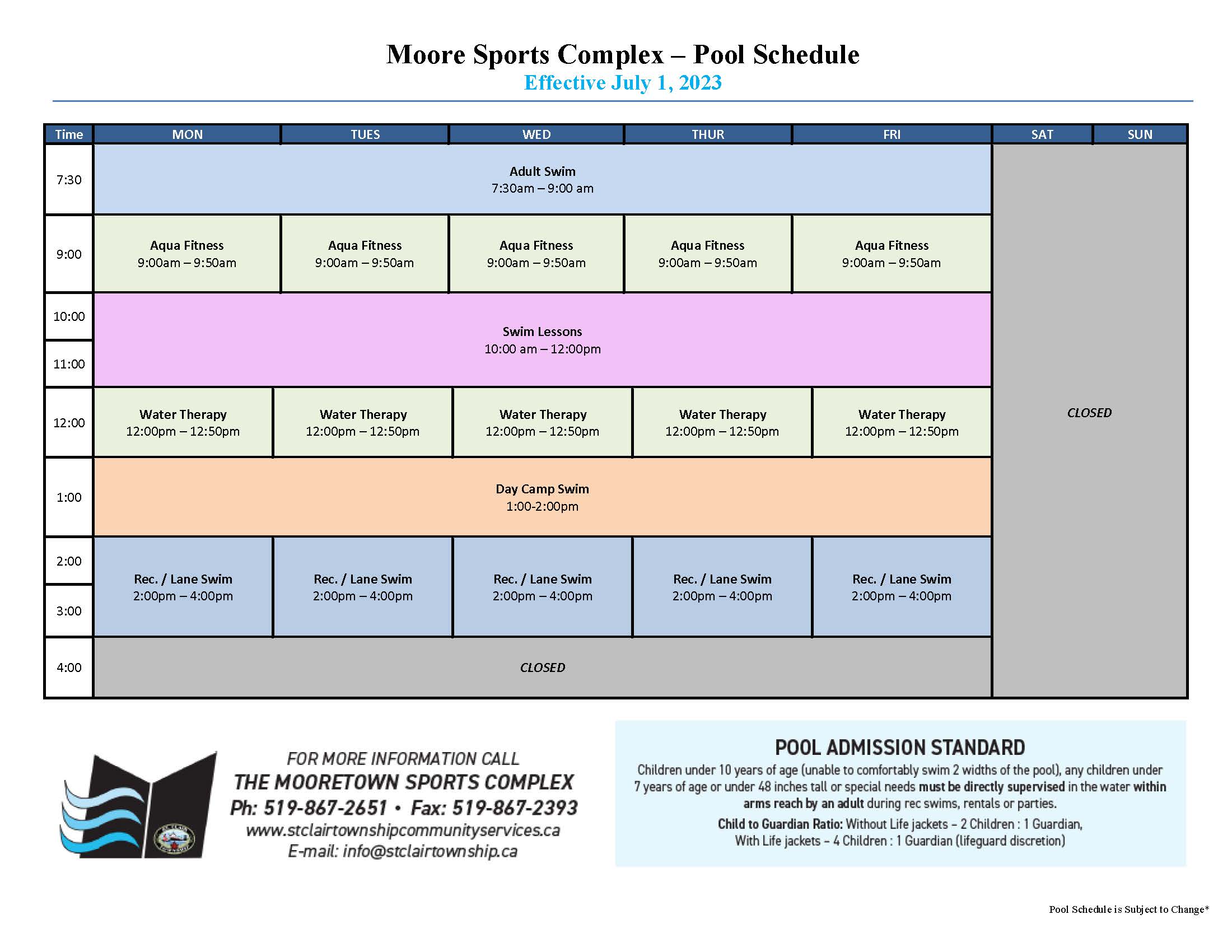 Pool Schedule – St. Clair Township Community Services
